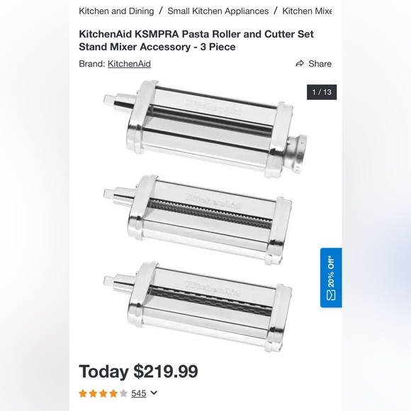 KitchenAid | Kitchen | Pasta Roller And Cutter Setstand Mixer Accessory ...